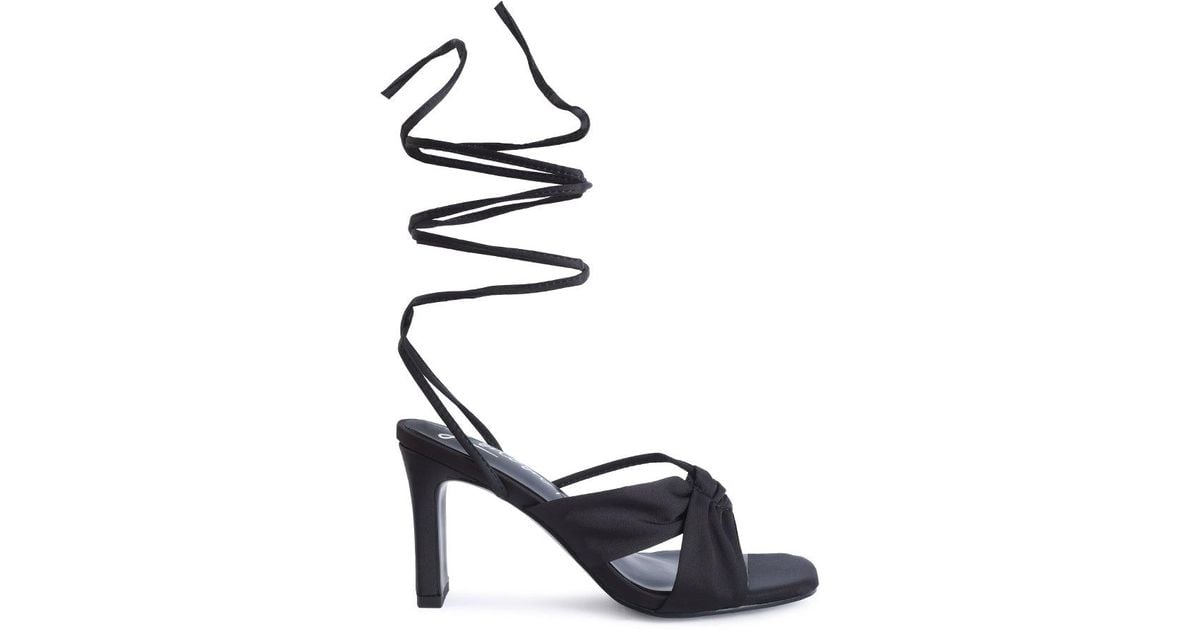 LONDON RAG Chasm Ruched Satin Tie Up Block Heeled Sandals in White | Lyst