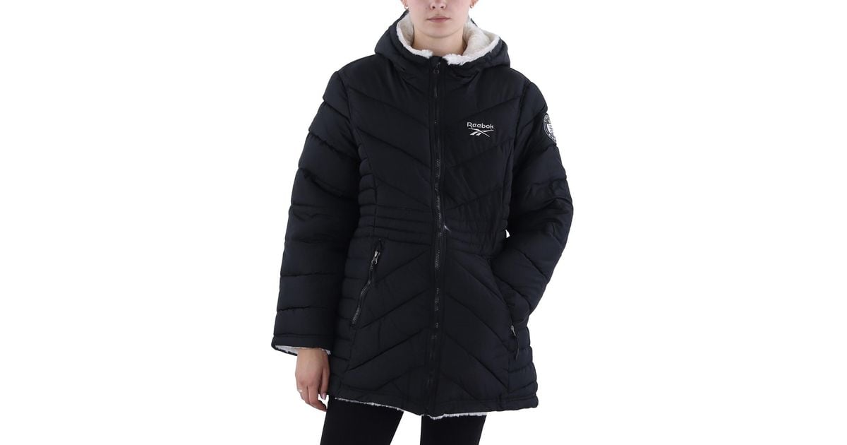 Reebok Insulated Faux Fur Lined Puffer Jacket in Blue | Lyst