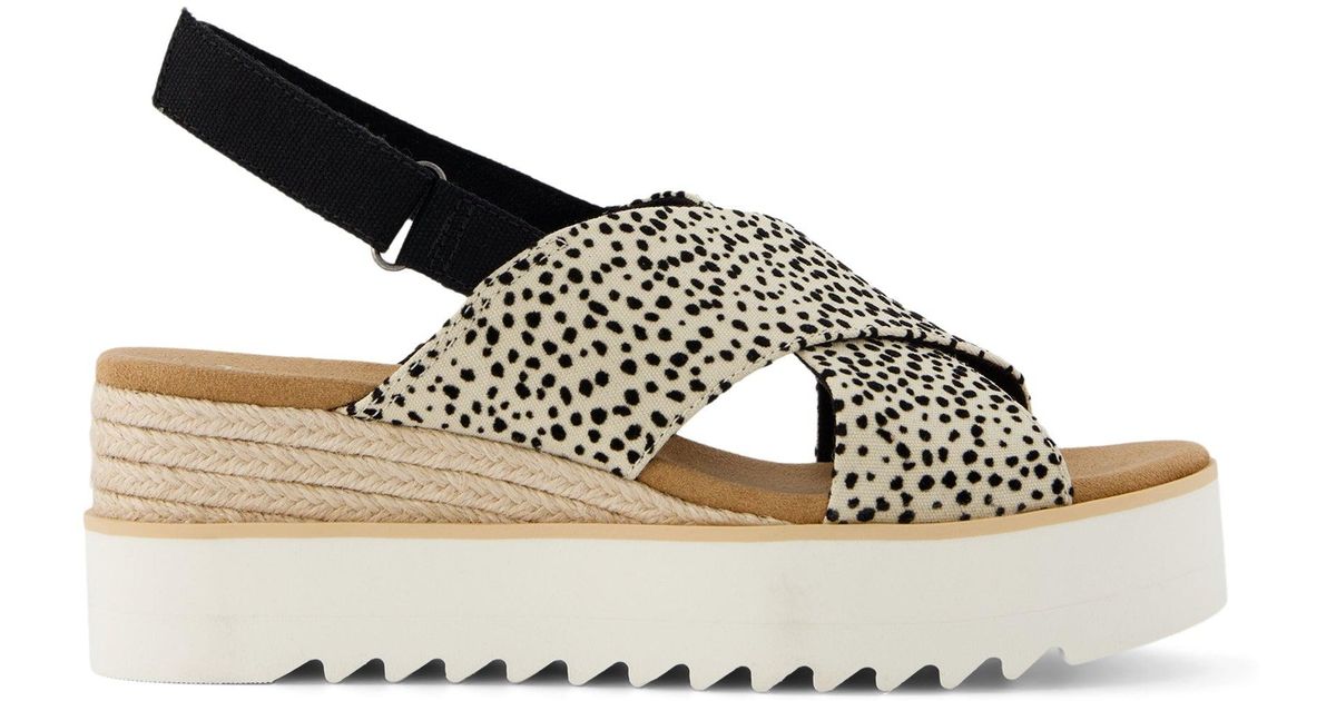 TOMS Diana Crossover Mini Cheetah Wedge Sandal in Brown | Lyst