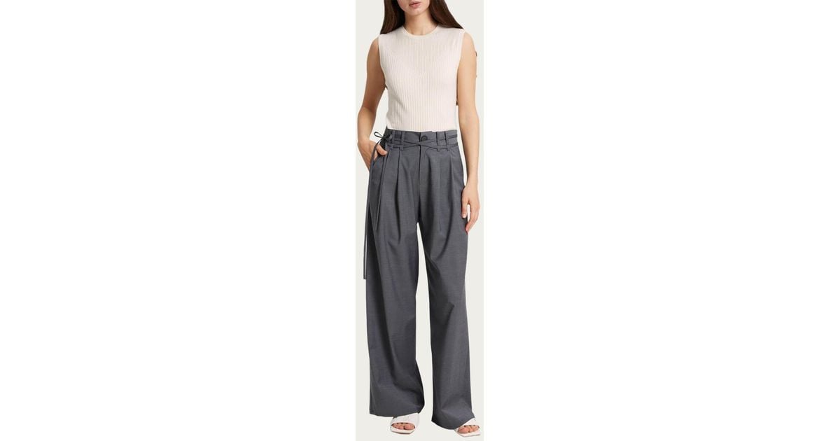 Gentle Herd Wide-Leg Belted Wool-Blend Trousers in Blue | Lyst
