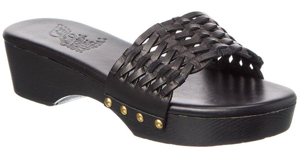 Ancient Greek Sandals Open Woven Leather Clog in Black | Lyst
