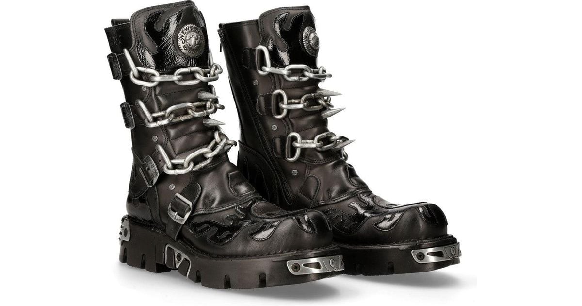 New Rock M.727.S1 Leather Skull Flame Reactor Boots in Black for Men | Lyst