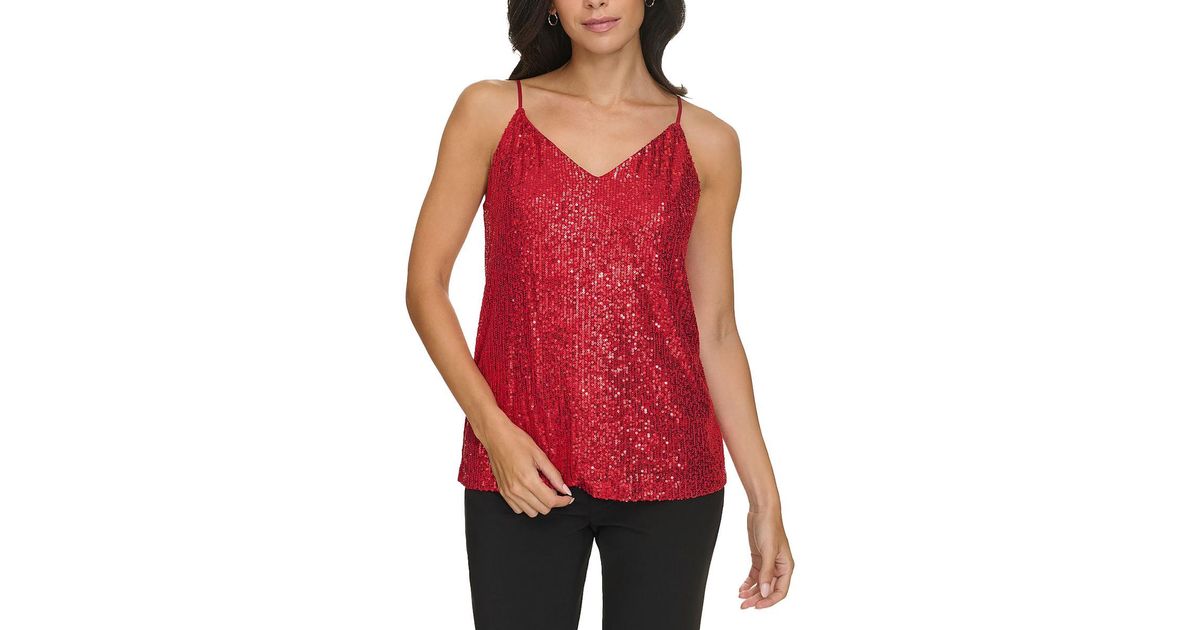 Calvin Klein Sequined Cami Shell in Red | Lyst