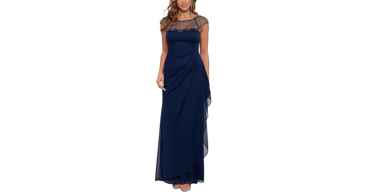 X by Xscape Beaded Long Evening Dress in Blue | Lyst