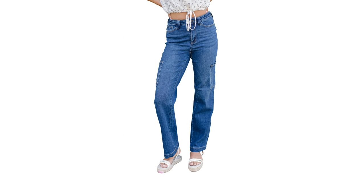 Judy Blue High Rise Cargo Wide Leg Jeans in Blue | Lyst
