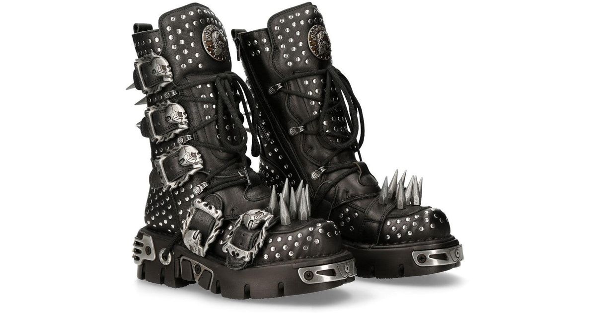 New Rock 1535-S1 Punk High Boots With Metal Spikes in Black for Men | Lyst