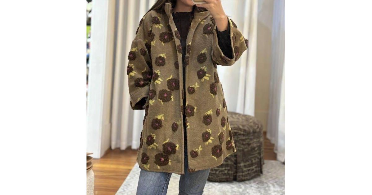 Ivy Jane Puff Floral Sherpa Jacket in Brown | Lyst