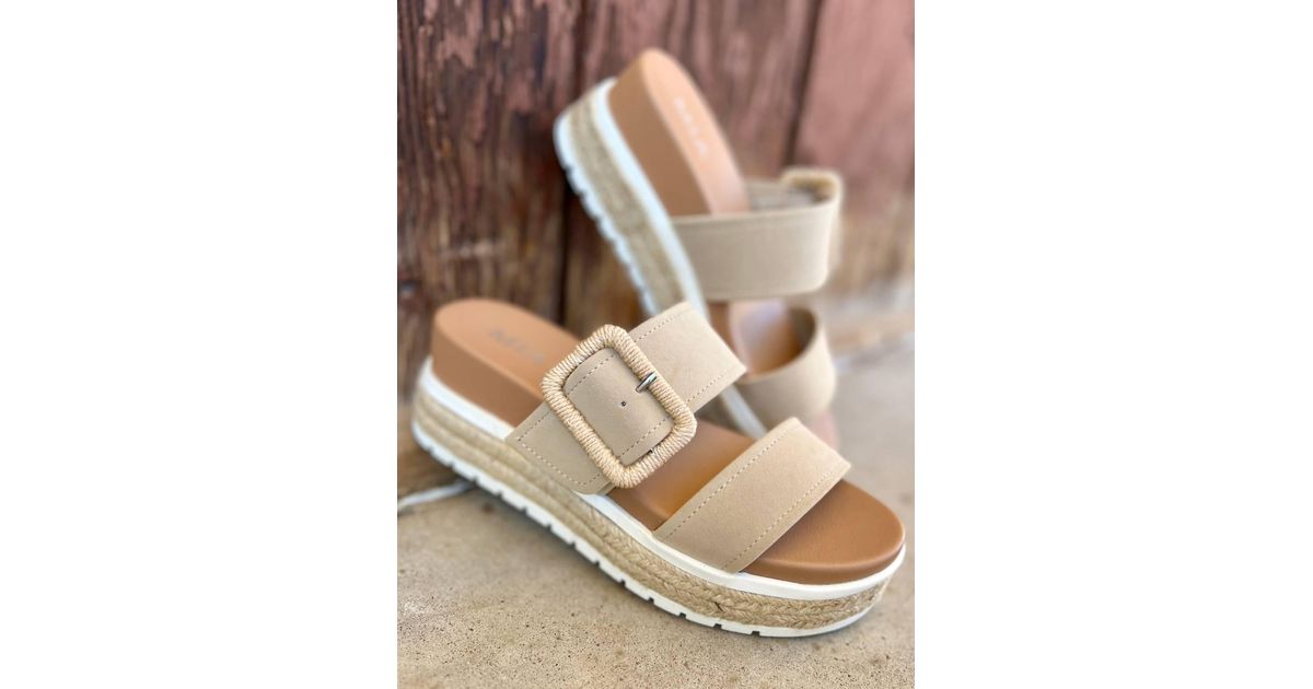 MIA Suede Raffia Platform Sandals in Natural | Lyst