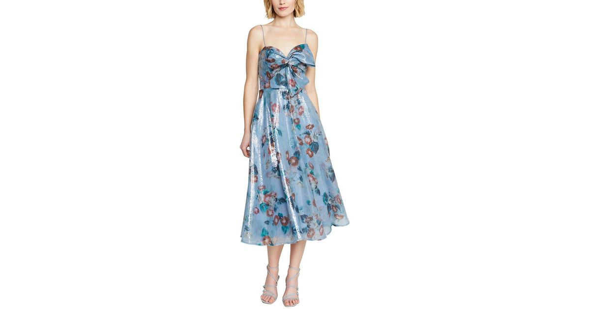 THEIA Paisley Bow Drape Dress in Blue | Lyst