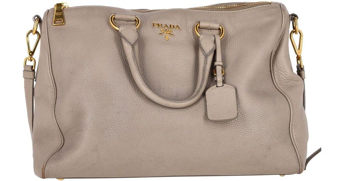 Prada Two-way Vitello Daino Small Satchel in Natural | Lyst