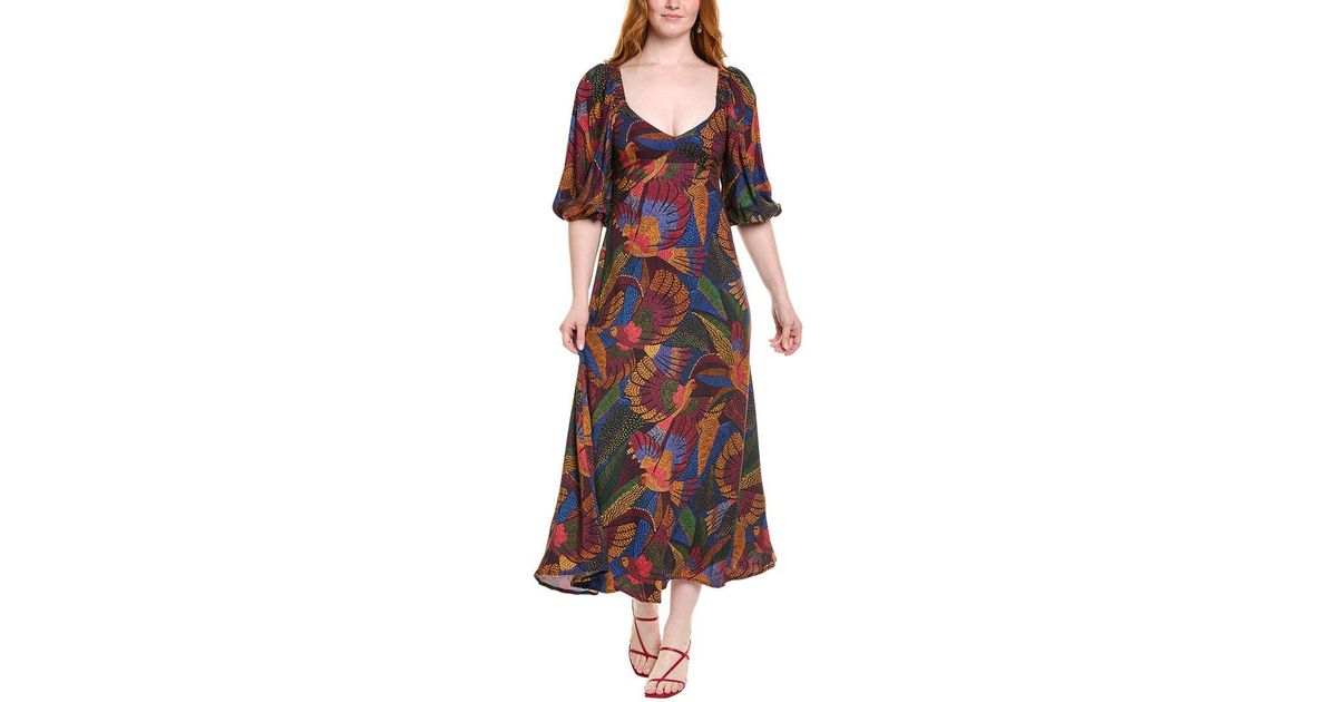 FARM Rio Dotted Macaws Midi Dress in Red | Lyst