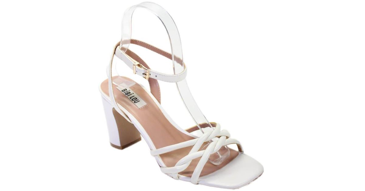 Bibi Lou Leather Eden Buckled Woven Strappy Block Heels in White | Lyst