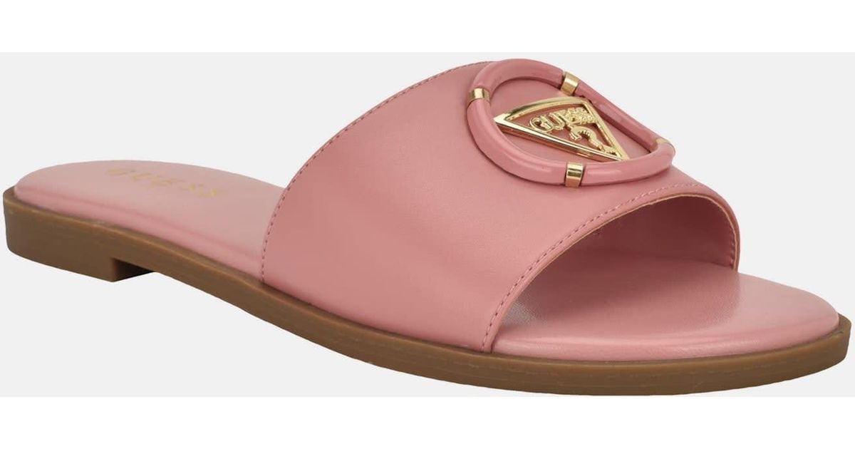 Guess Magnify Faux-Leather Beach Slides in Red | Lyst