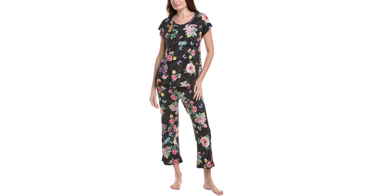 Johnny Was The Bobbie 2Pc Crop Pajama Set in Black | Lyst
