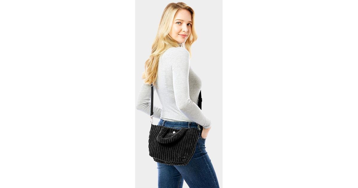Fashnzfab Wide Wale Corduroy Tote Crossbody Bag in White | Lyst