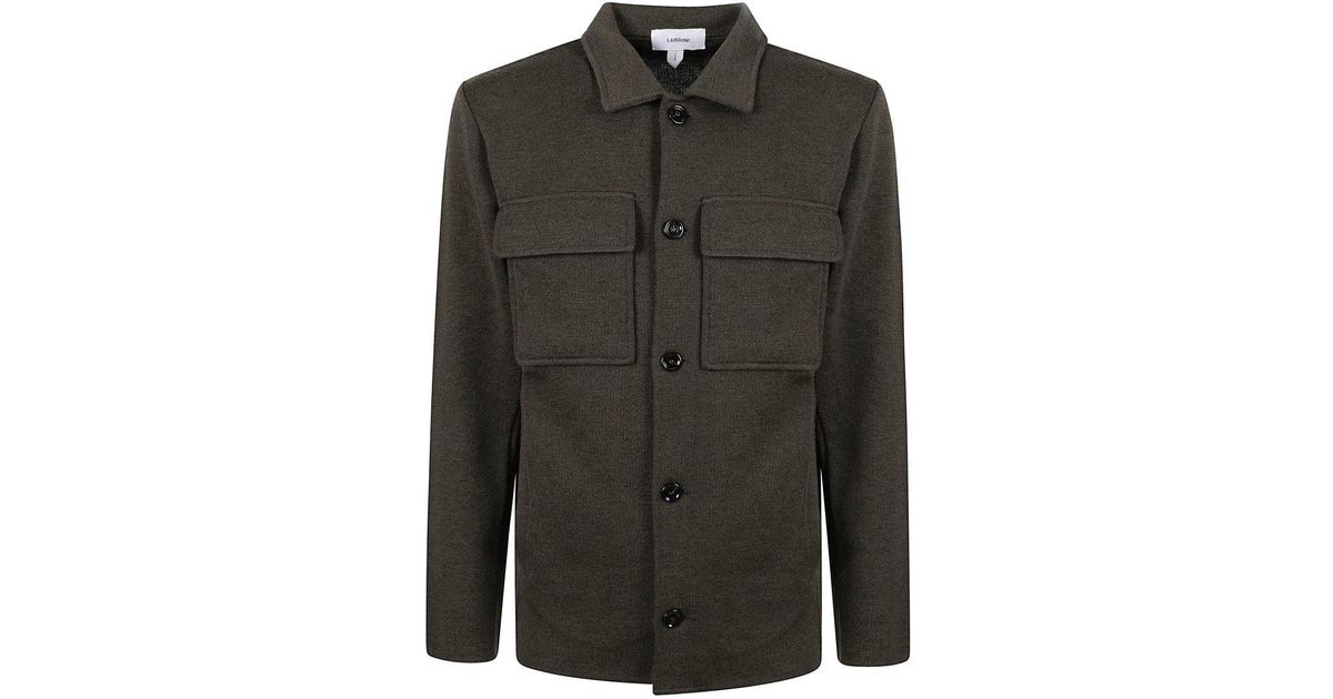 Lardini Knit Wool Overshirt Jacket With Flap Pockets in Black for Men ...