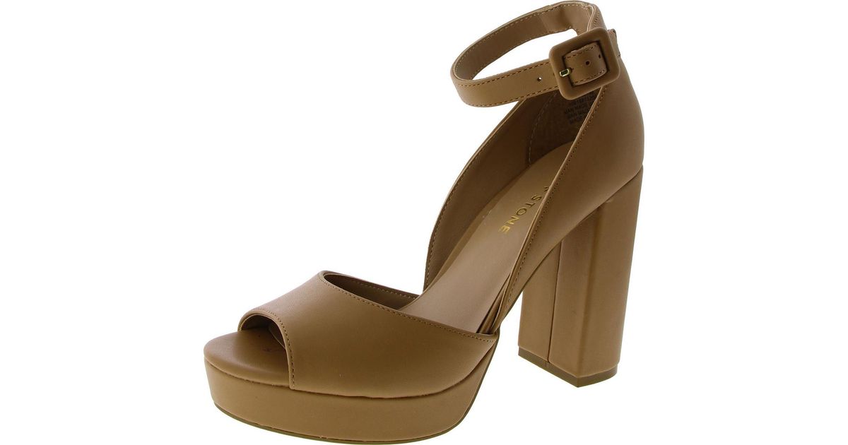 Sun & Stone Reemaa Faux Leather Ankle Strap Heels in Brown | Lyst