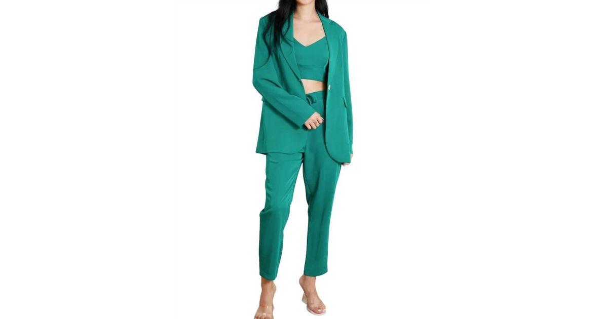 Geegee 3-Piece Bra, Blazer And Pant Set in Green | Lyst