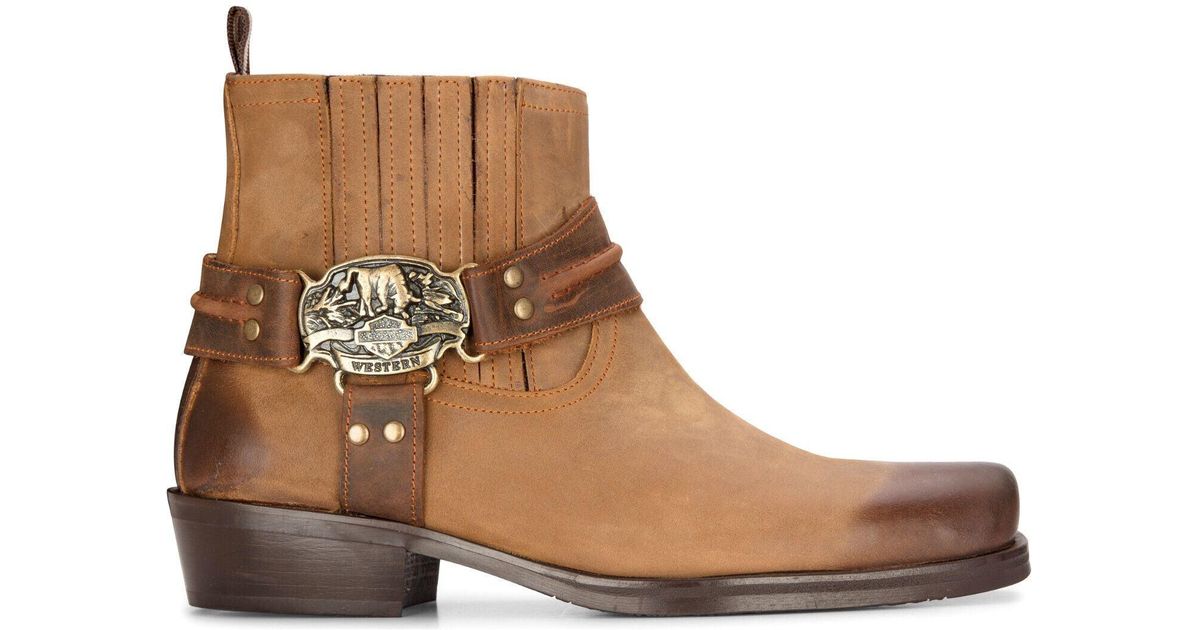 Infinity Leather Leather Cowboy Ankle Boots Tan Biker Western Square ...