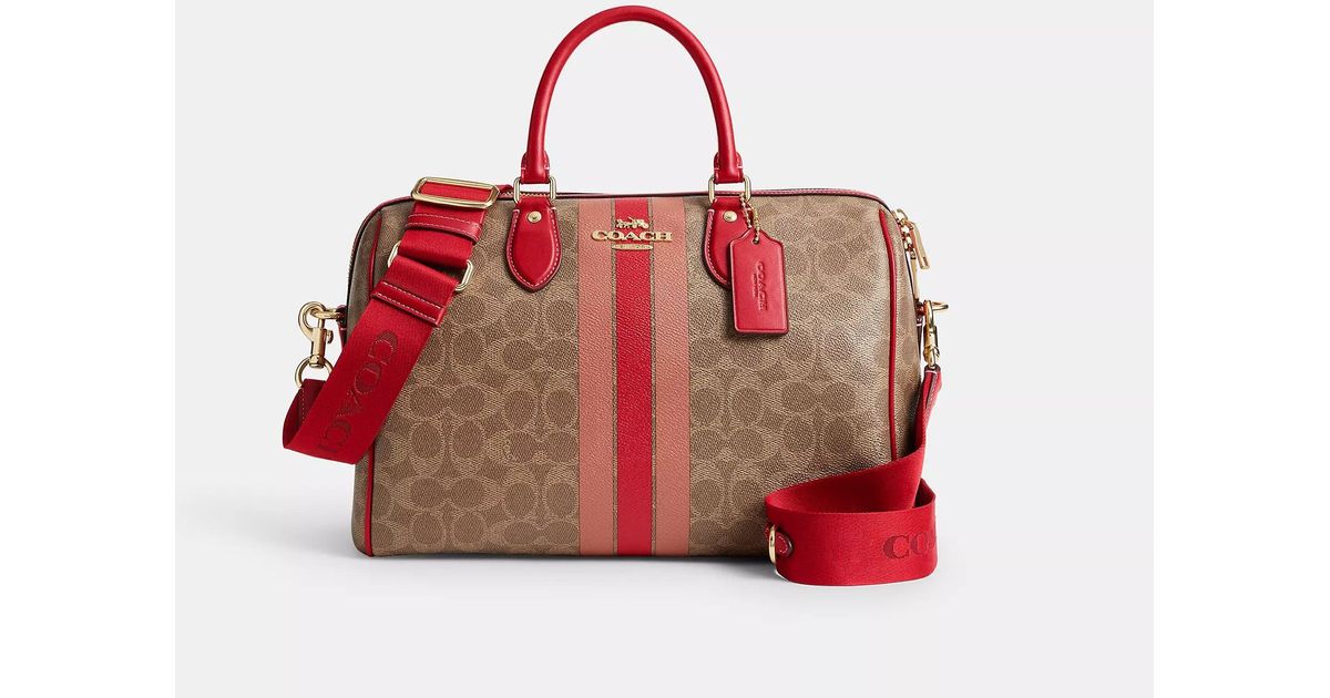 COACH Rowan Large Satchel Bag in Red | Lyst