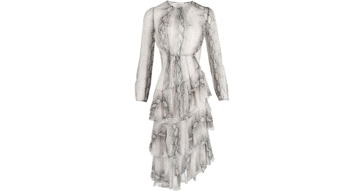 Zimmermann Corsage Python-Print Tiered Midi Dress in Gray | Lyst
