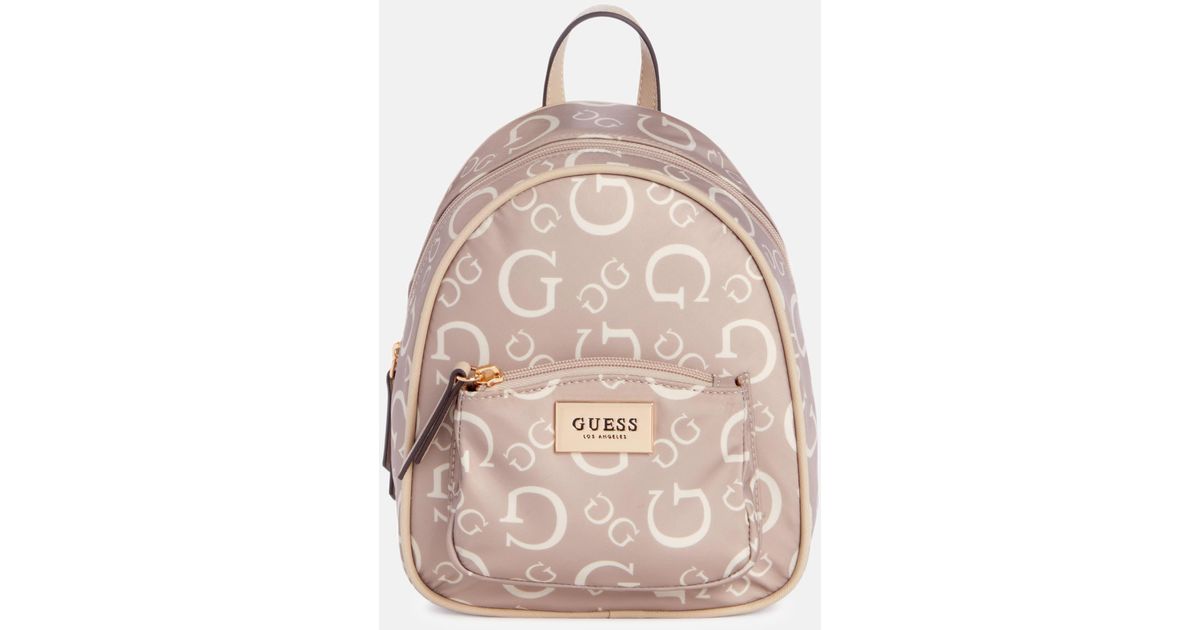 Guess Pearlman Nylon Logo Mini Backpack in Natural | Lyst