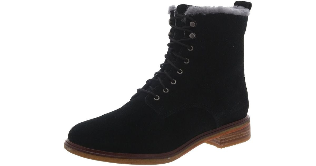 Clarks Clarkdale Lace Suede Faux Fur Lined Ankle Boots in Black | Lyst