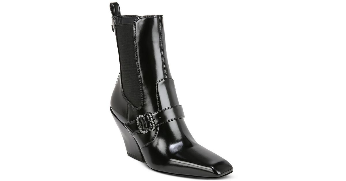 Sam Edelman Suzette Faux Leather Square Toe Booties in Brown | Lyst