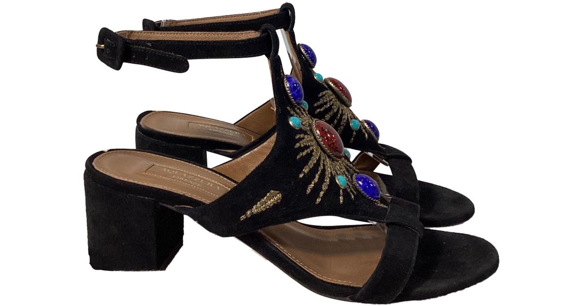Aquazzura Desert Sun Embellished Sandal Heels in Black | Lyst