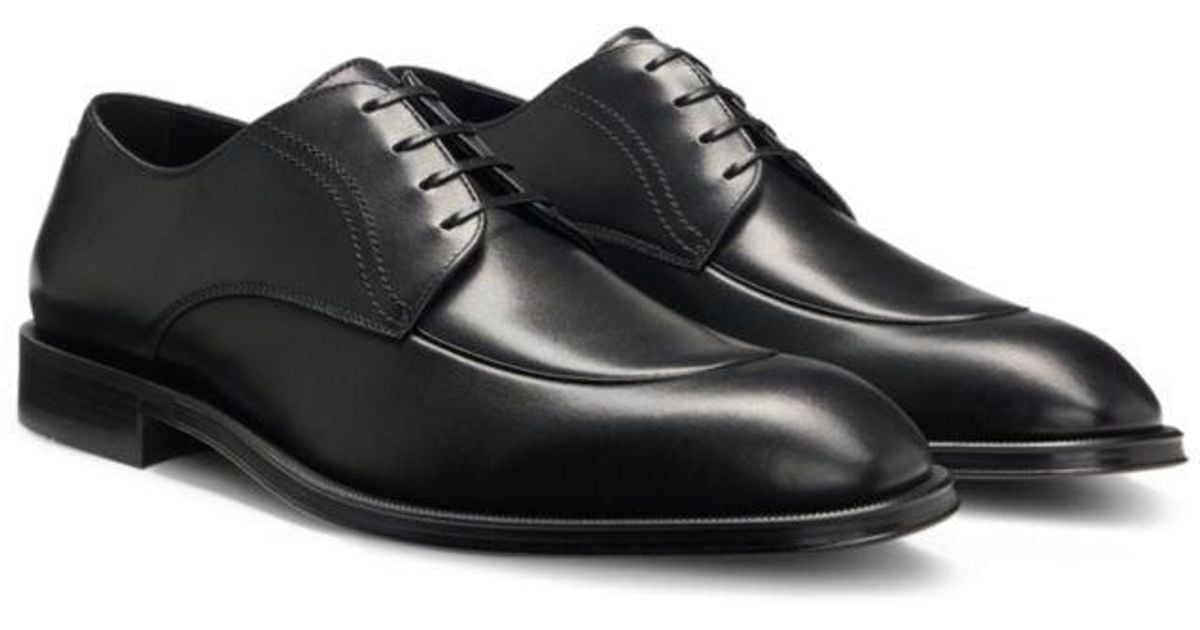 BOSS Leather Derby Shoes With Apron Toe in Black for Men | Lyst