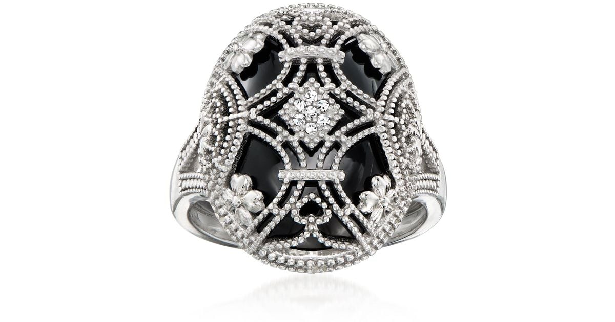 Ross-Simons Onyx Overlay Ring With Diamonds in Black | Lyst