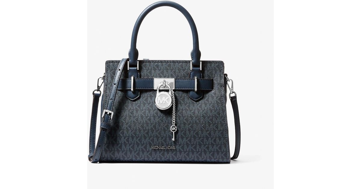 Michael Kors Outlet Hamilton Small Signature Logo Satchel in Blue | Lyst