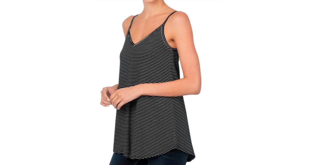 Zenana Stripe Spaghetti Cami in Gray | Lyst