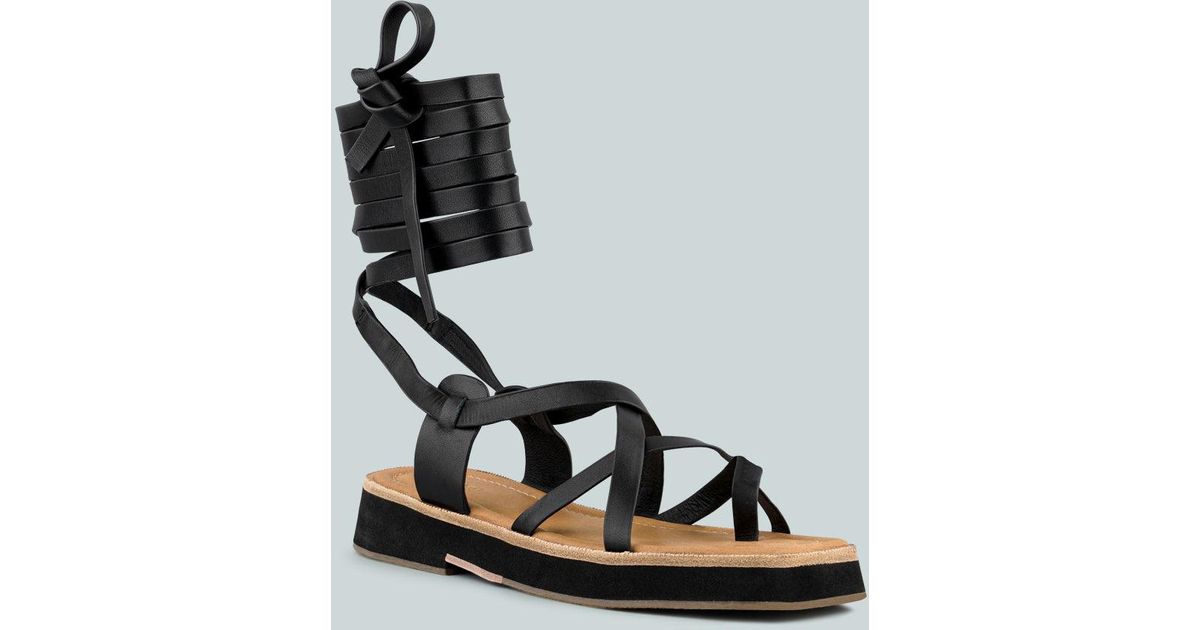 Rag & Co Bledel Lace Up Square Toe Gladiator Sandals in Black | Lyst