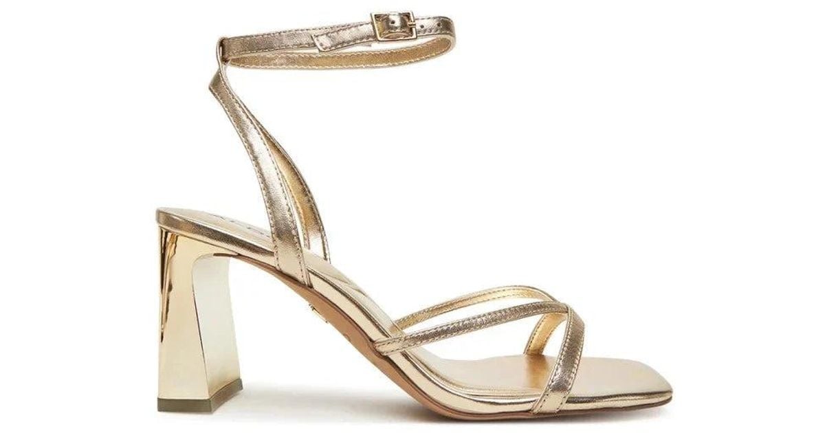 ALDO Stellare Dress Sandals Ankle Strap Block Heel Zap1652 in Metallic ...
