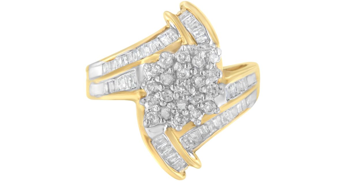 Haus of Brilliance 10K Round And Baguette-Cut Diamond Bypass Cluster ...