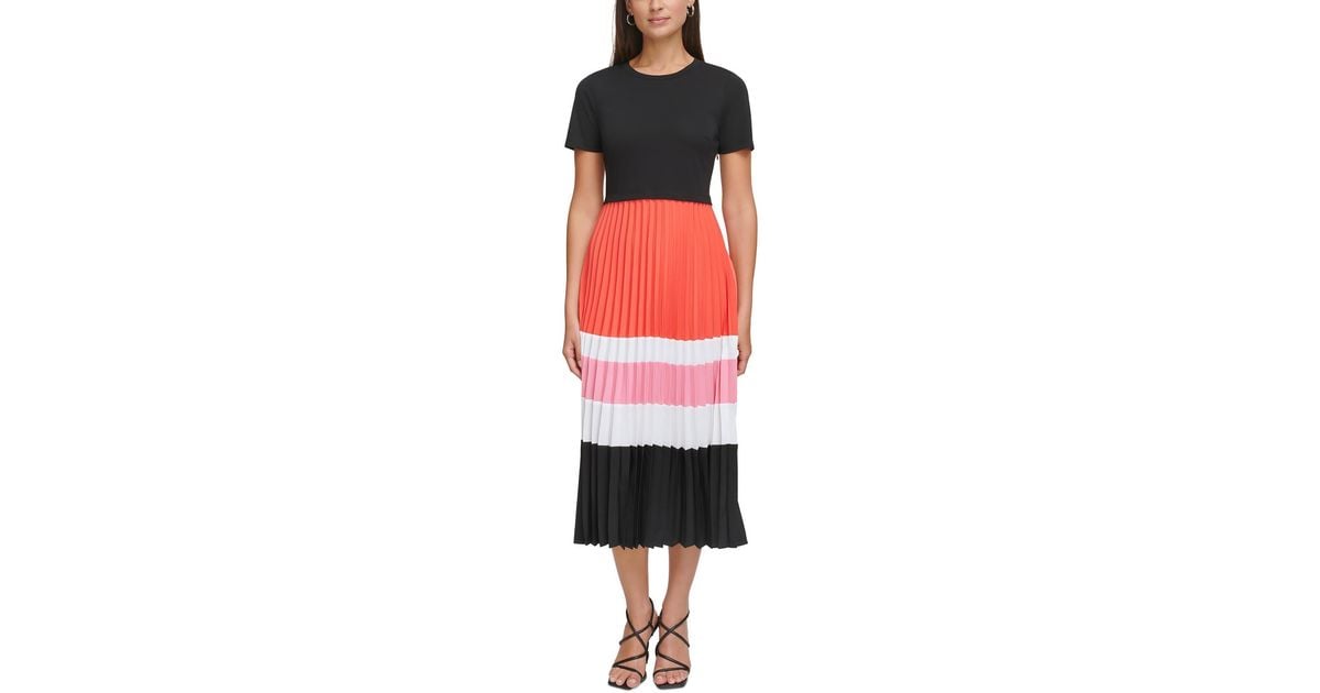 Karl Lagerfeld Colorblock Work Day Wear Midi Dress in Red | Lyst
