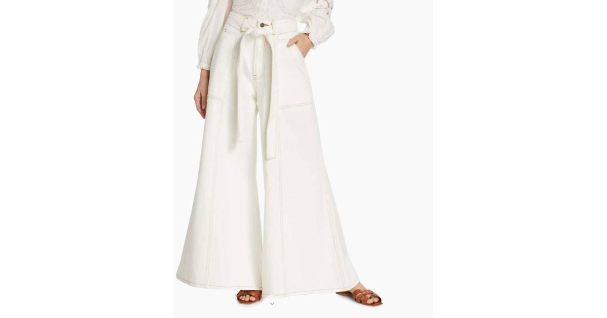 FARM Rio High Waisted Wide Leg Denim Jeans in White | Lyst