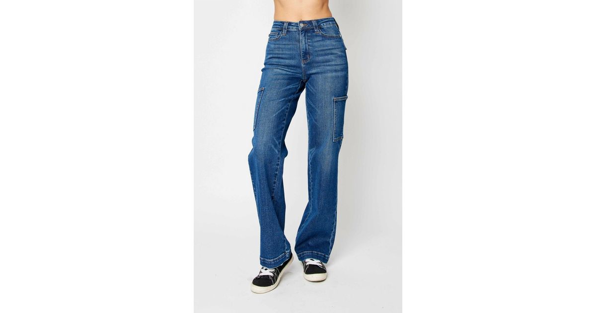 Judy Blue High Rise Cargo Straight Jean in Blue | Lyst