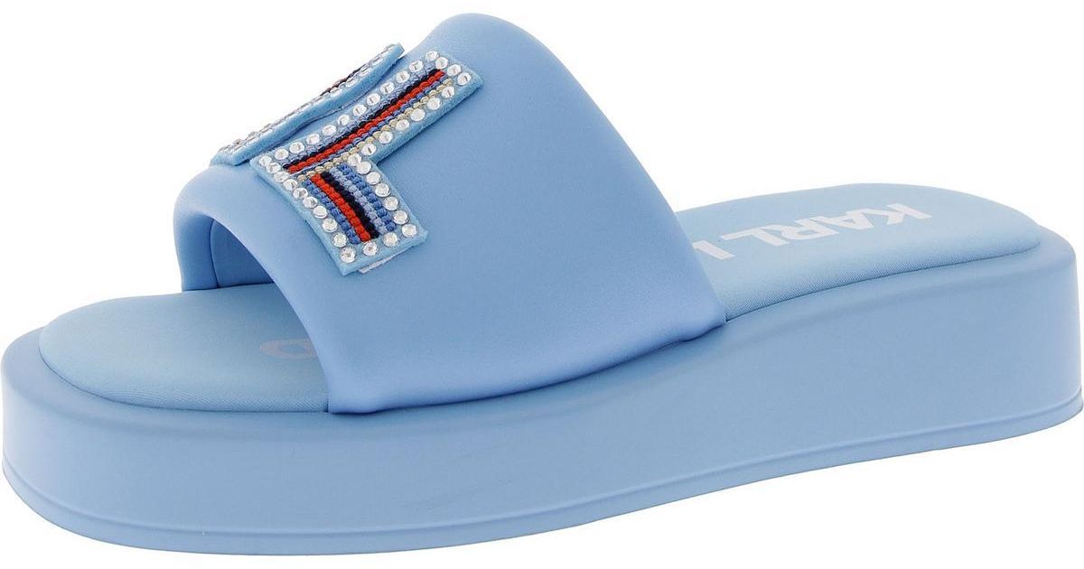 Karl Lagerfeld Opal Leather Slip On Slide Sandals in Blue | Lyst