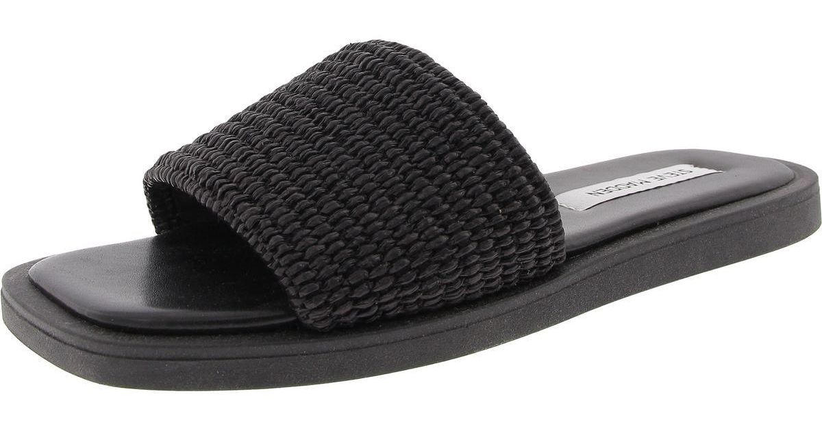 Steve Madden Leigh Woven Straw Slide Sandals in Black | Lyst