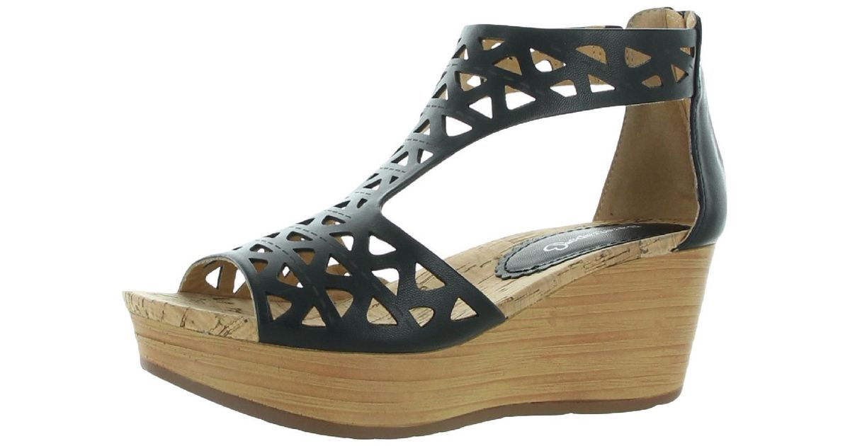 BareTraps Miriam Open Toe Zip-Up Wedge Sandals in Blue | Lyst