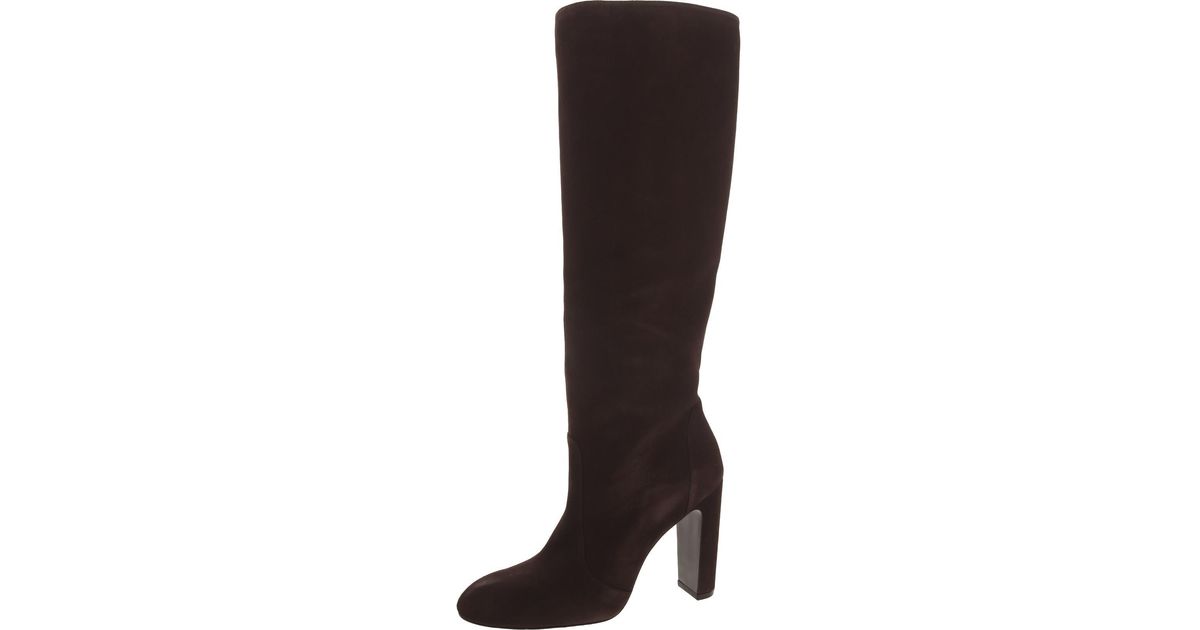 Stuart Weitzman Vida 100 Knee-High Boot Suede Block Heel Knee-High Boots in Black | Lyst