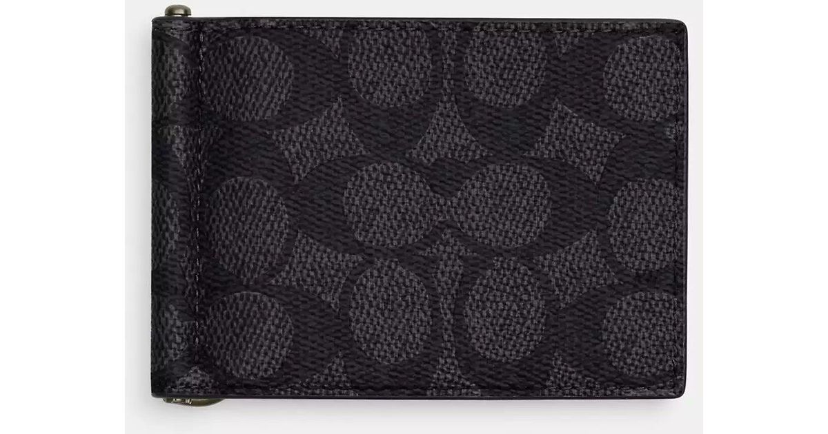 COACH Signature Canvas Billfold Money Clip Wallet in Black for Men | Lyst