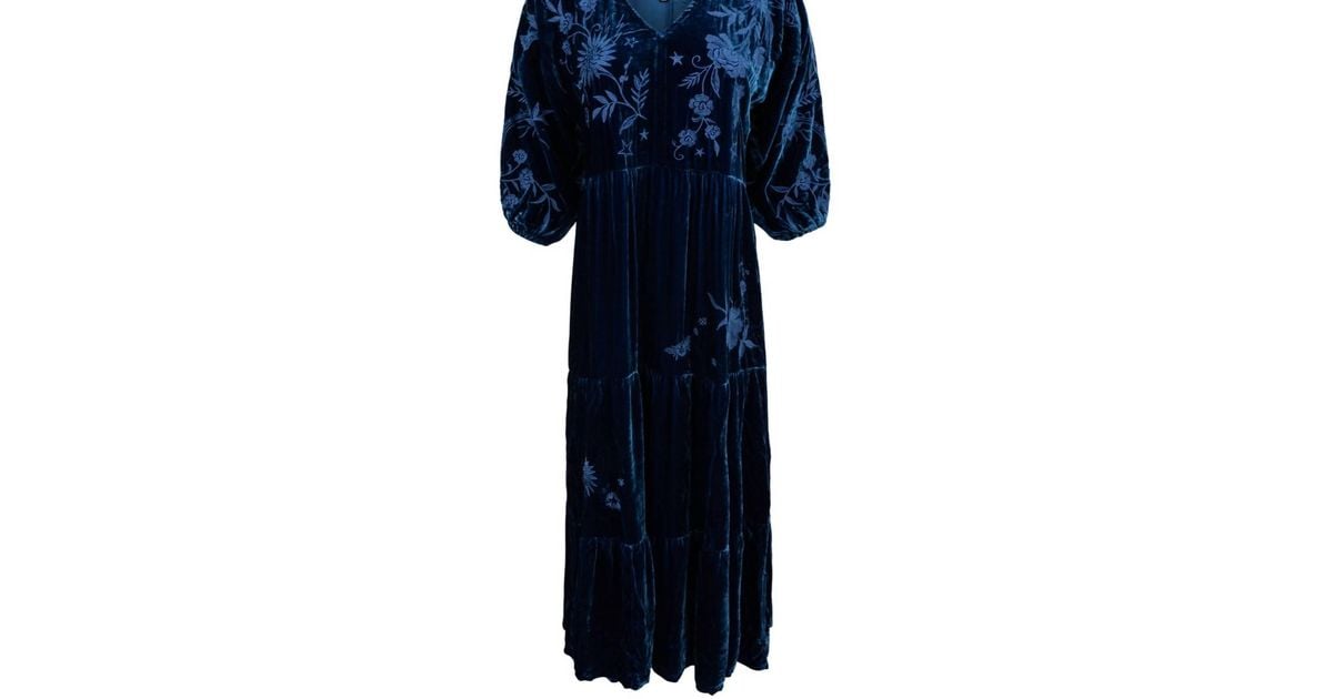 Johnny Was Torine Velvet Midi Dress in Blue | Lyst