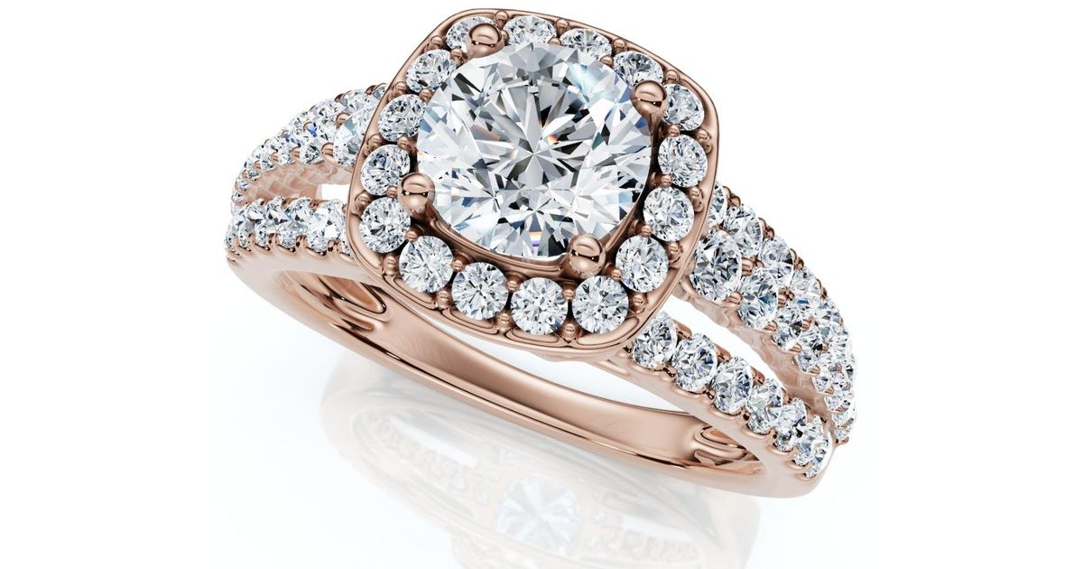 Pompeii3 F/Vs 1.50Ct Row Diamond Cushion Halo Engagement Ring 14K Lab Grown in Metallic | Lyst