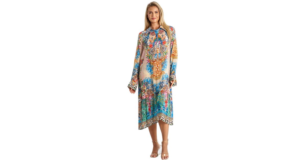 La Moda Clothing Jalina Maxi Buttoned Overshirt in Blue | Lyst