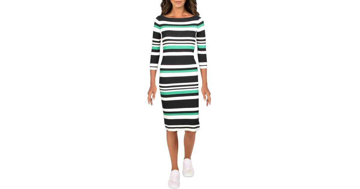 Ralph Lauren Razella Striped Ribbed Sweaterdress in Green | Lyst