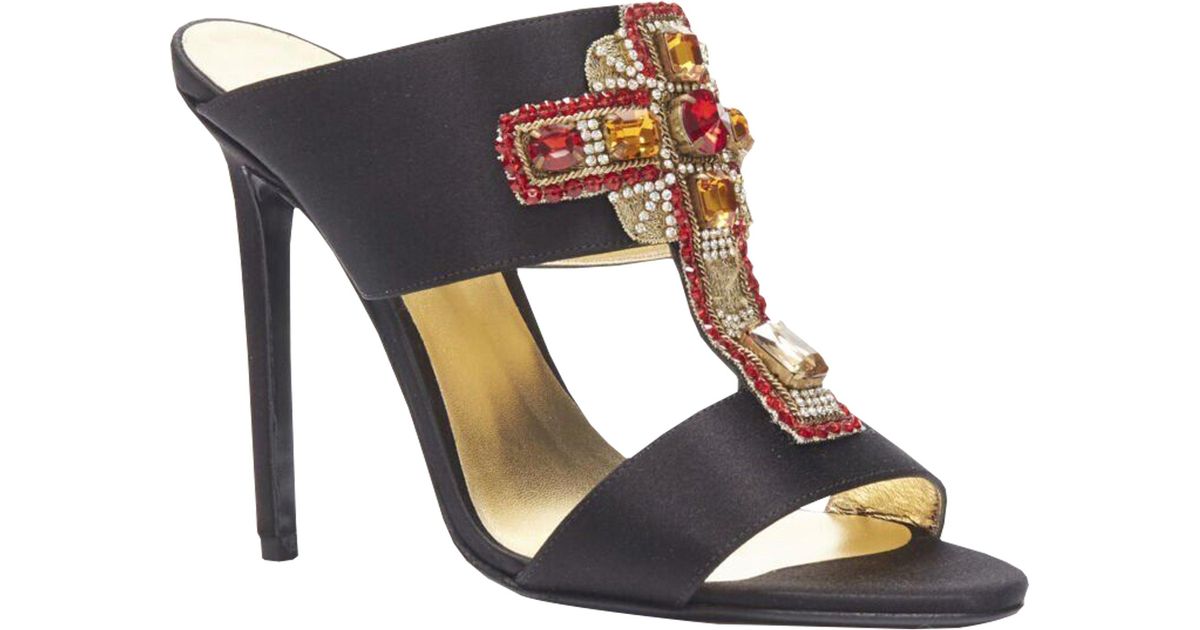 Versace Tribute Byzantine Cross Crystal Satin Sandals in Blue | Lyst