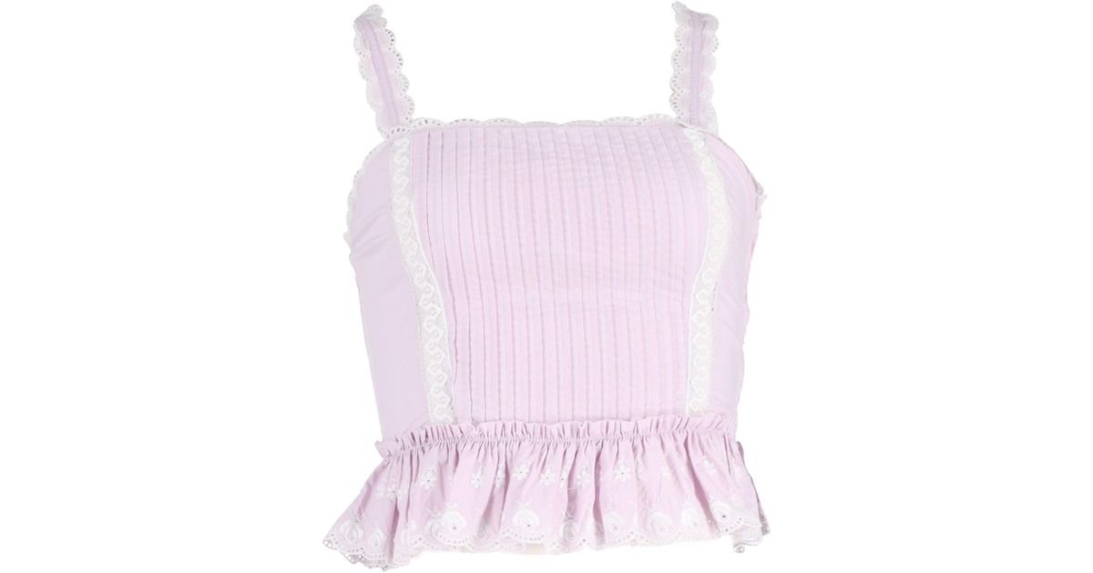 LoveShackFancy Skipper Pleated Sleeveless Bustier Top in Purple | Lyst
